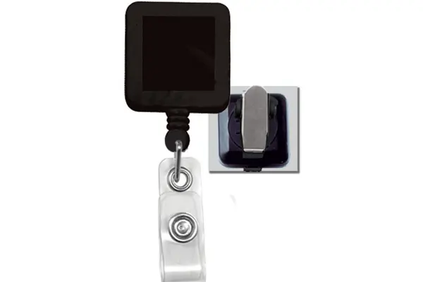 Square Badge Reel with Clear Vinyl Strap & Spring Clip