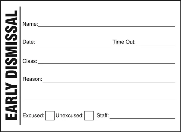 Early Dismissal Slip (Pack of 5)